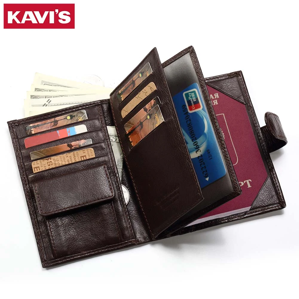 KAVIS Genuine Leather Wallet Men Passport Holder Coin Purse Magic Walet ...