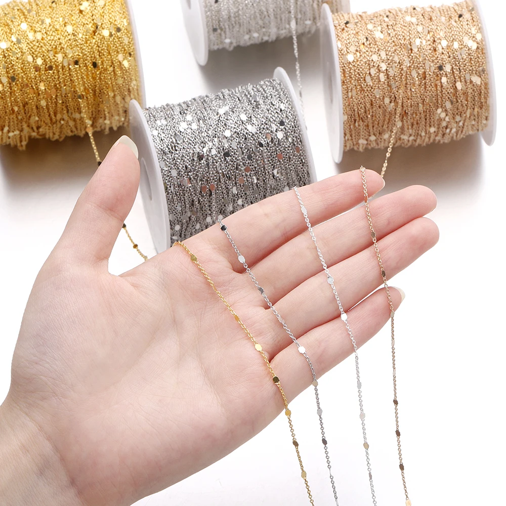 1/2Meter 1.2-1.8mm Gold Color Copper Chain with Sequins Necklace Chain ...