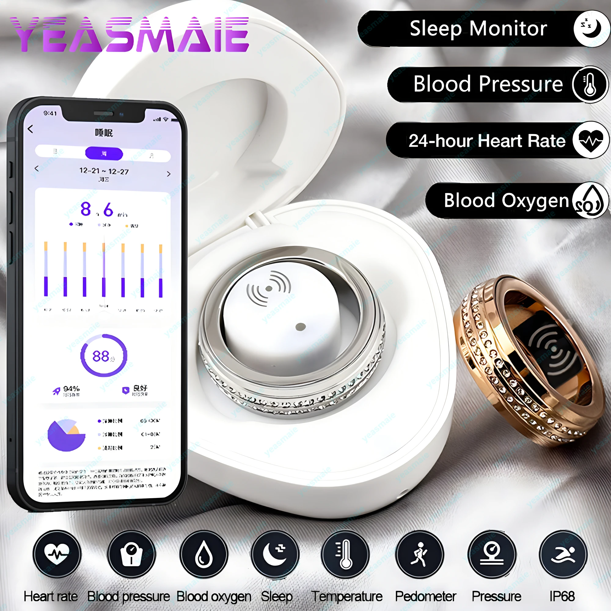 2024 Smart Ring Health Monitor For Men Women Thermometer Blood Pressure ...
