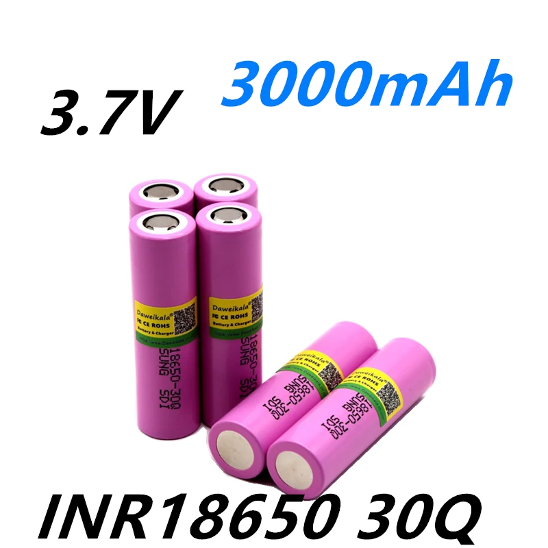 100% Original 3.7V 3000mAh for Samsung INR 18650 INR18650 30Q li ion battery discharge 15A ...