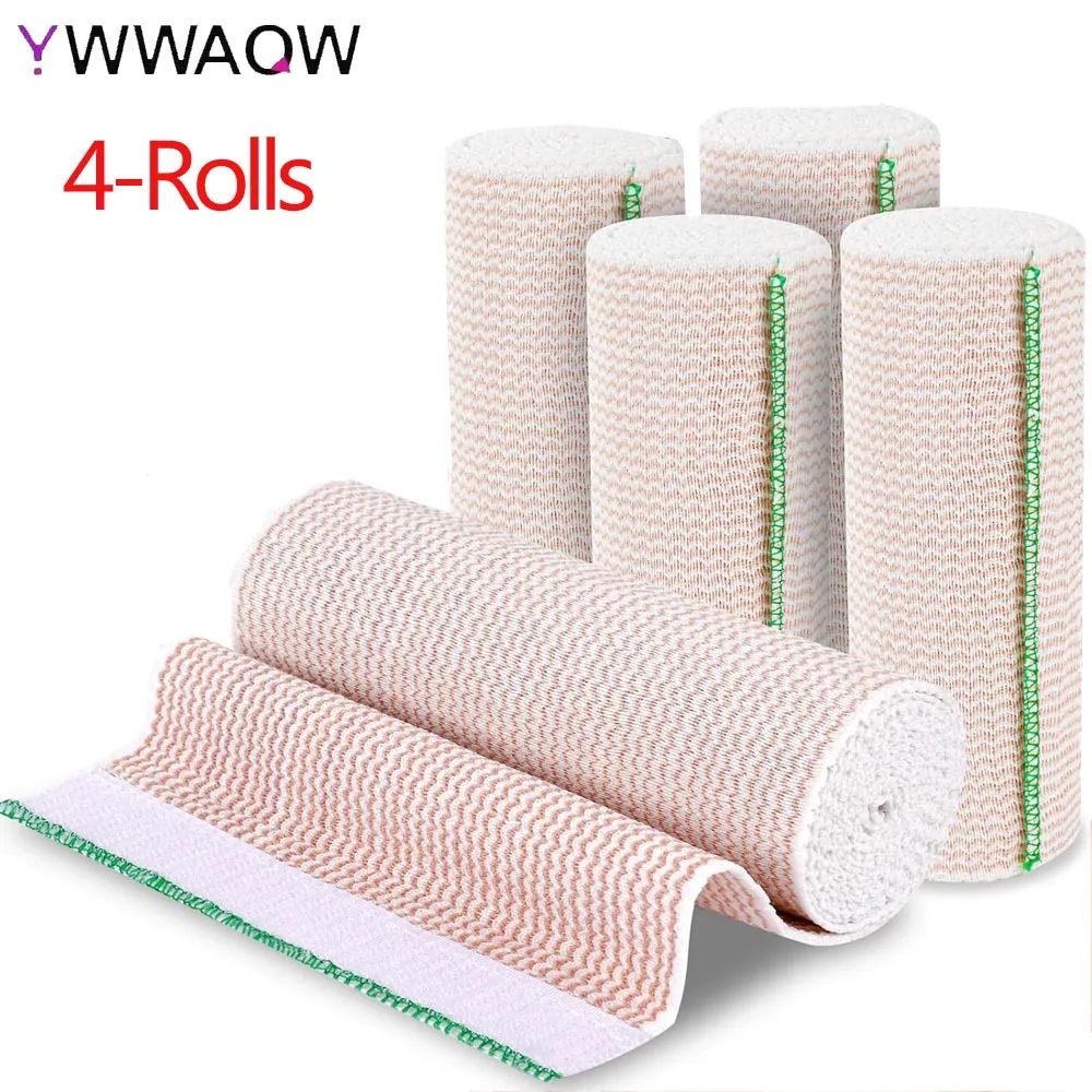 4 Rolls Premium Elastic Bandage Wrap,Cotton Latex Free Compression ...