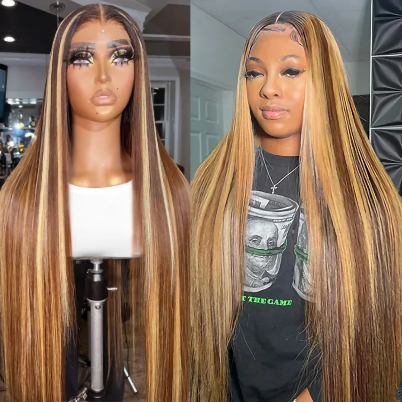 32Inch-Bone-Straight-Highlight-Lace-Front-Human-Hair-4-27-Ombre-13x4 ...