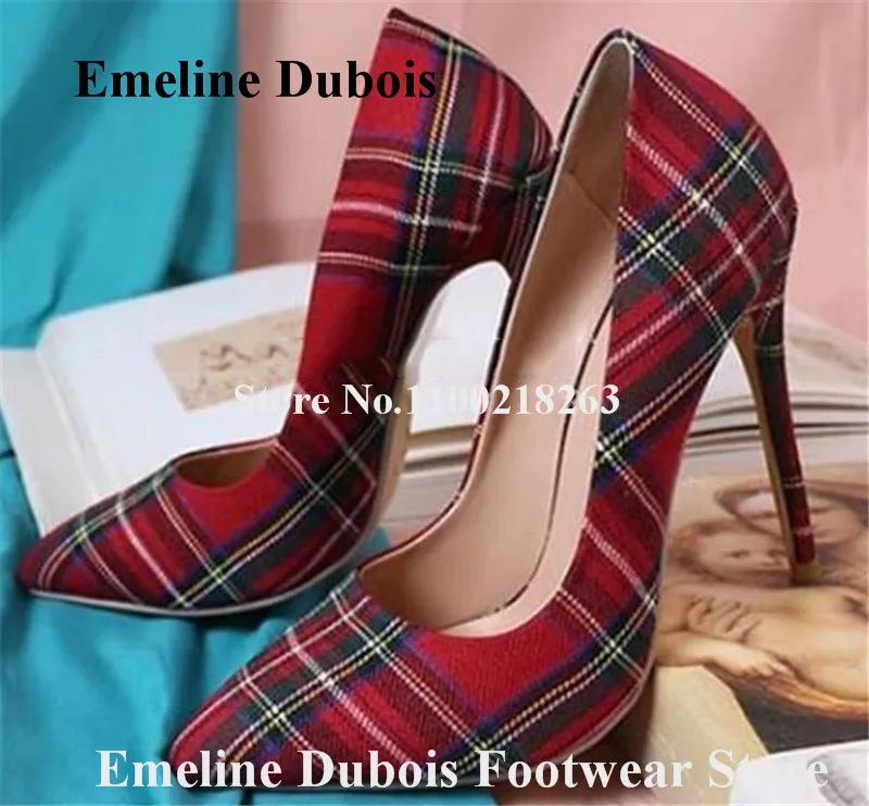 Red-Green-Plaid-Cloth-High-Heel-Shoes-Emeline-Dubois-Newest-Pointed-Toe ...