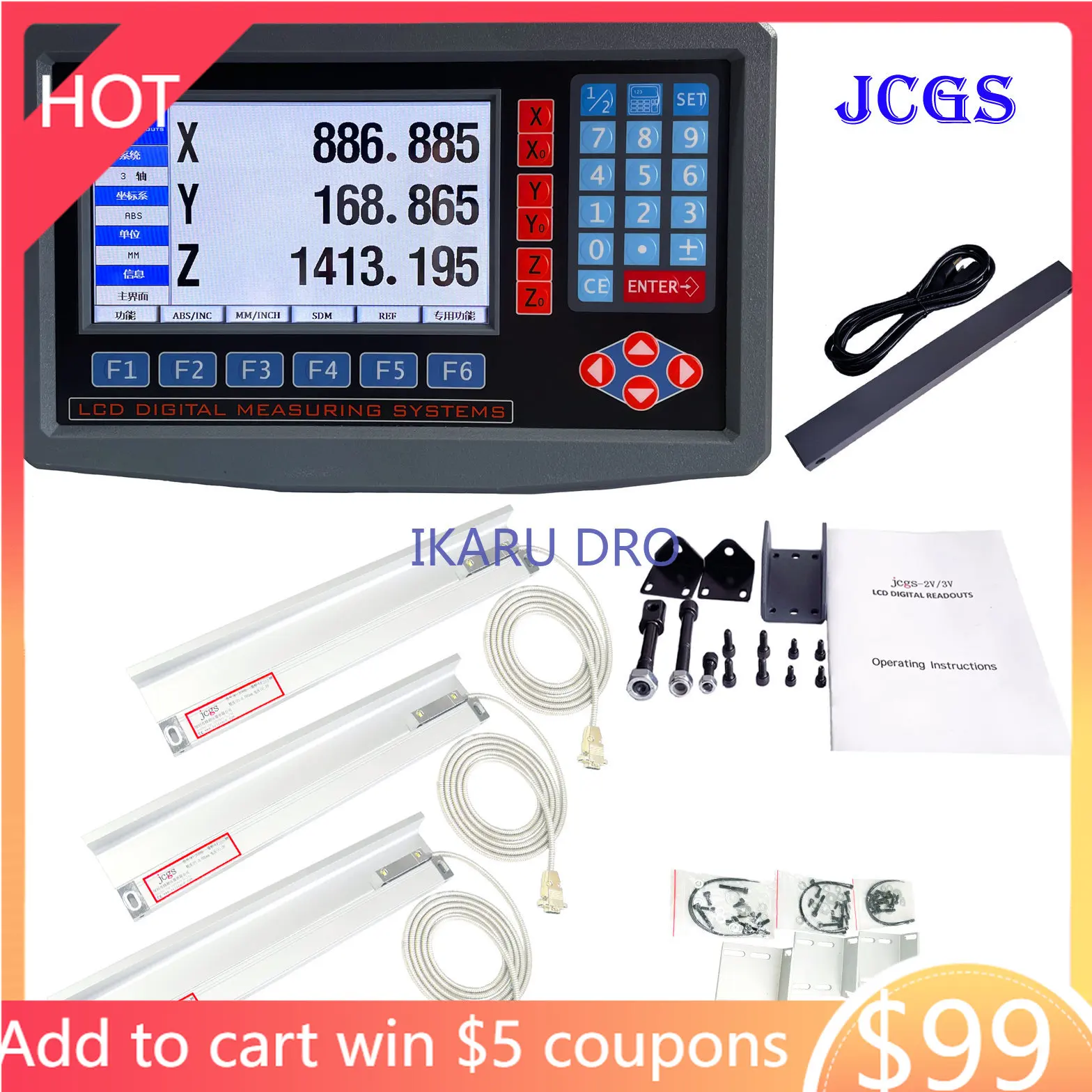 Milling Lathe LCD 2 Axis 3 Axis Digital Readout DRO Display and Linear Scale 5um Glass Encoder ...