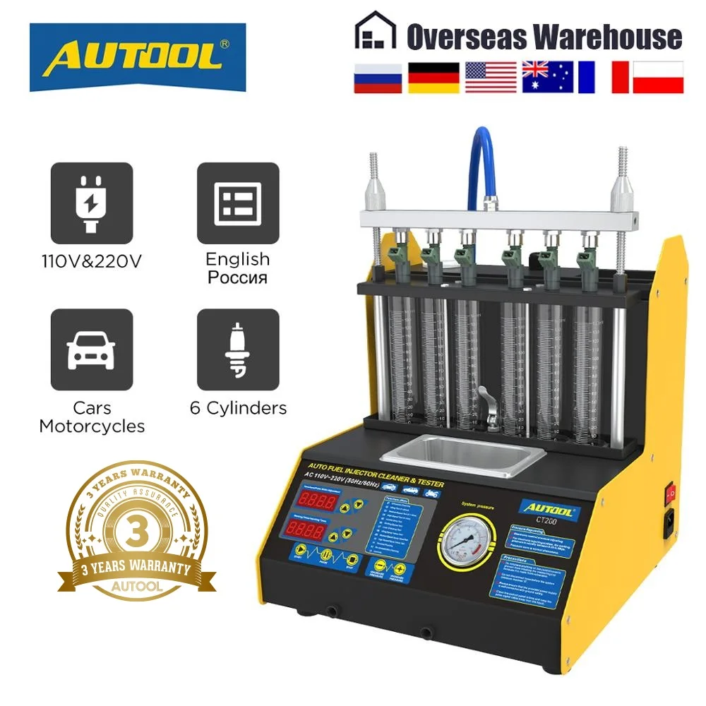 AUTOOL limpiador de boquillas CT200, inyectores de combustible para coche y motocicleta, máquina ...