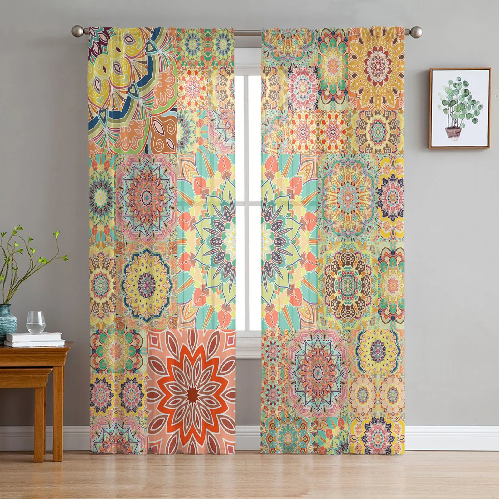 Bohemian Mandala Sheer Voile Curtains for Living Room Bedroom Exotic ...