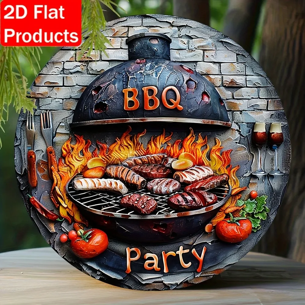 BBQ Party 2D platte blikken bord - 8"x8" levendige grill kunst ...