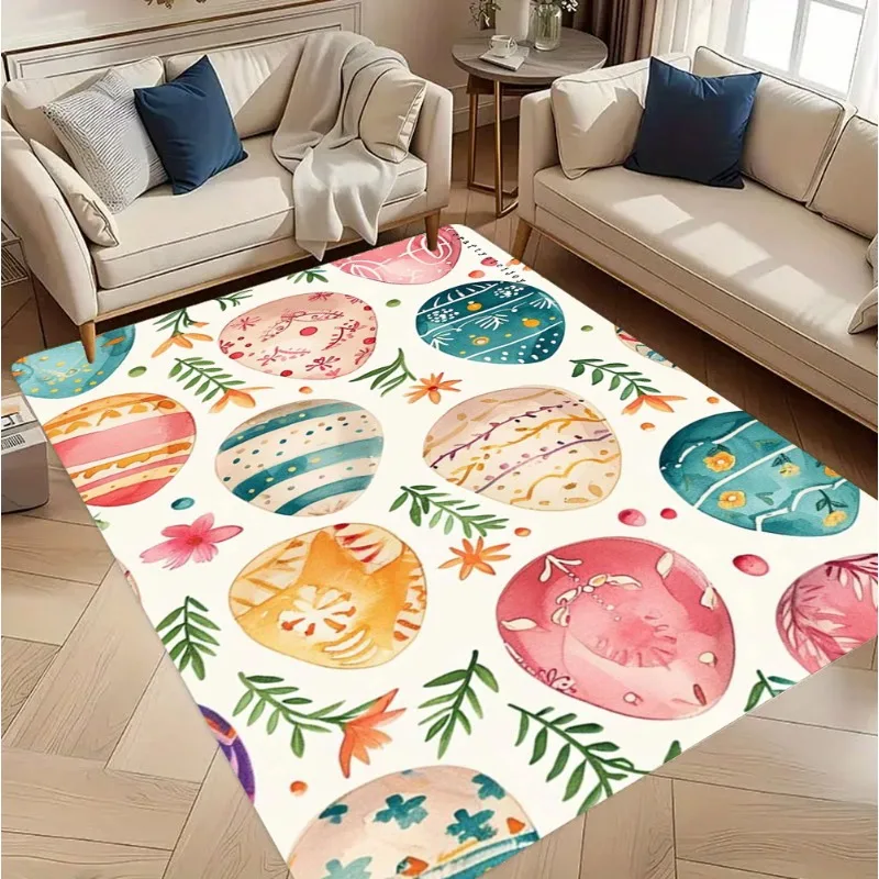 Easter Egg Carpet Mat Rug Watercolor Colorful Floral Pastel Festive Non ...