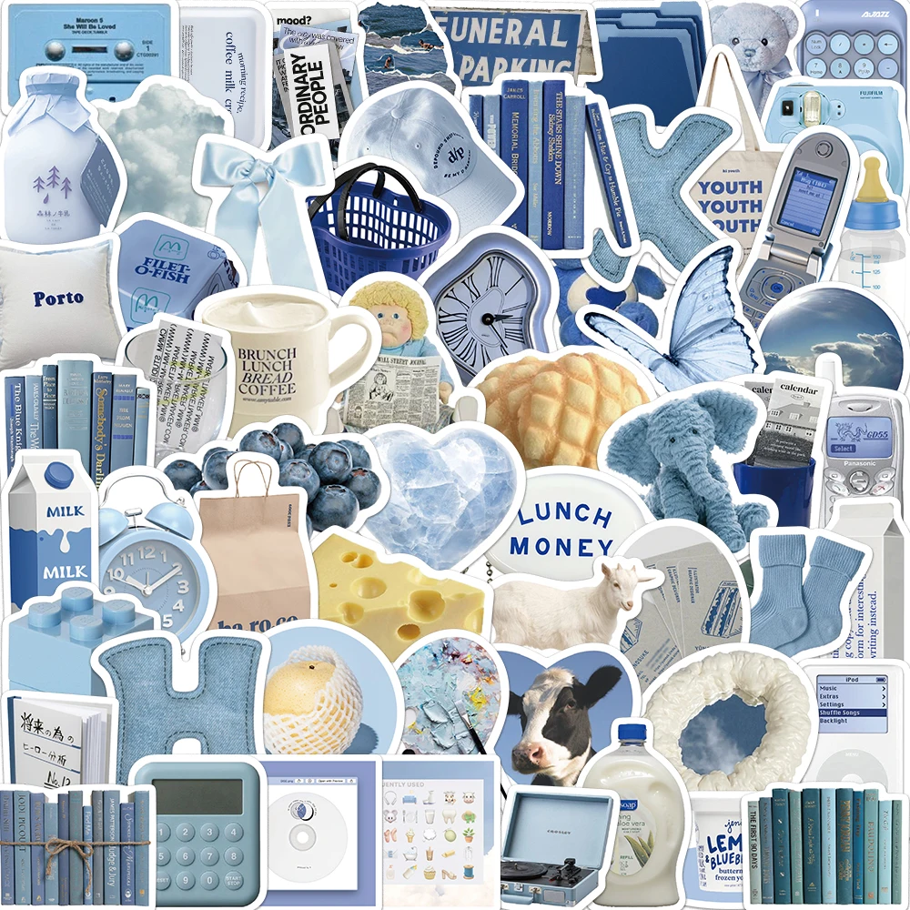 10-30-60pcs-Ins-Style-Simple-Blue-Stickers-Cute-Cartoon-Decals-DIY ...