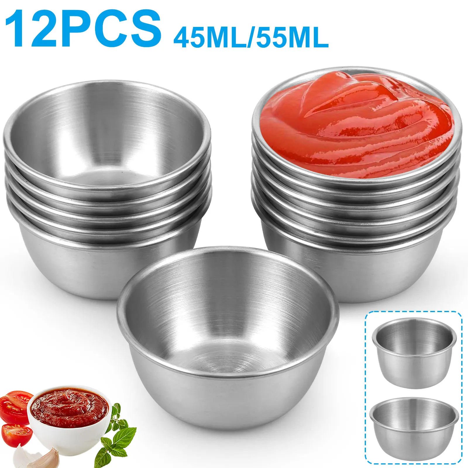 12Pcs Sauce Dipping Bowl 304 Stainless Steel Dipping Cups Individual ...