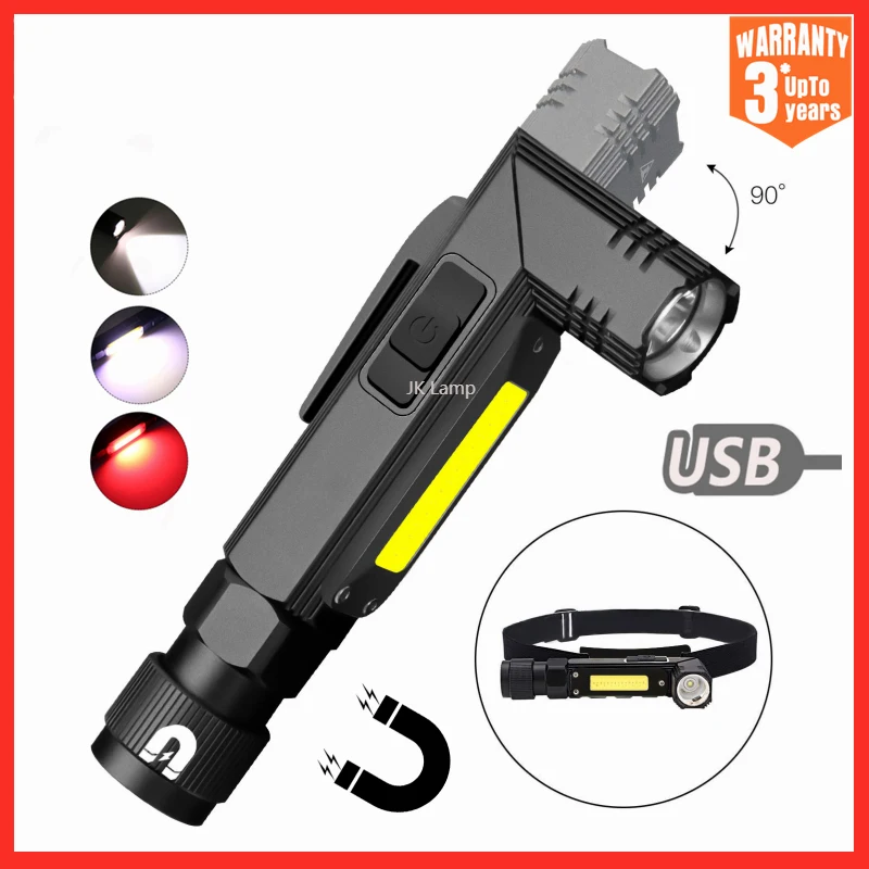 Powerful Flashlight 90 Degree Twist Rotary Clip Rechargeable Super ...