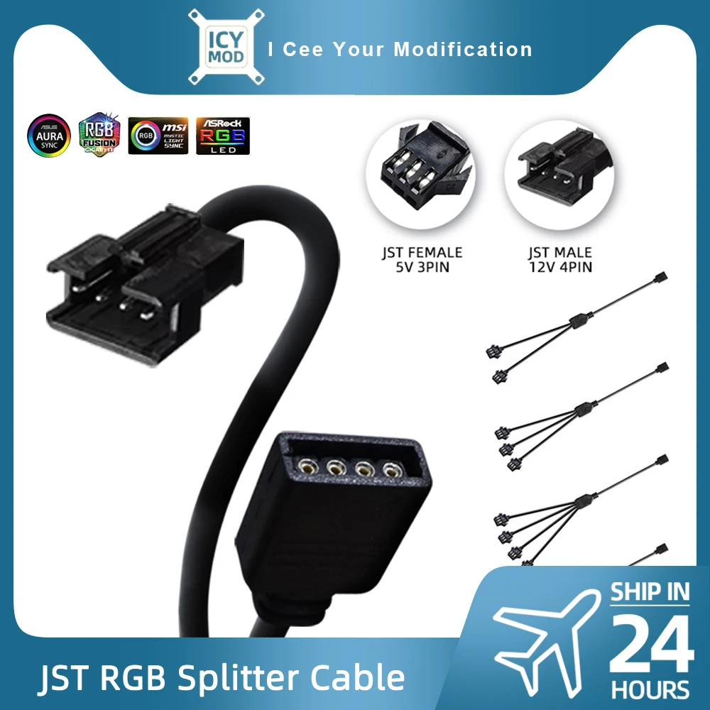 Jst Splitter Cable Sm Line Fan Interface 30cm Aura Female/male Connect Extension 5v3pin 12v4pin ...