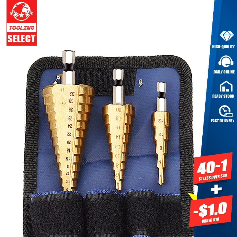 3pc Hss Step Drill Bit Set Cone Hole Cutter Taper Metric 4 - 12 / 20 ...