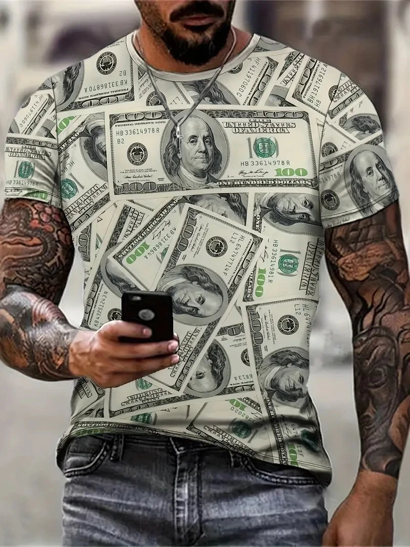 Fashion USD Dollar Graphic T-Shirt Men Trend Personality 3D Full Print ...