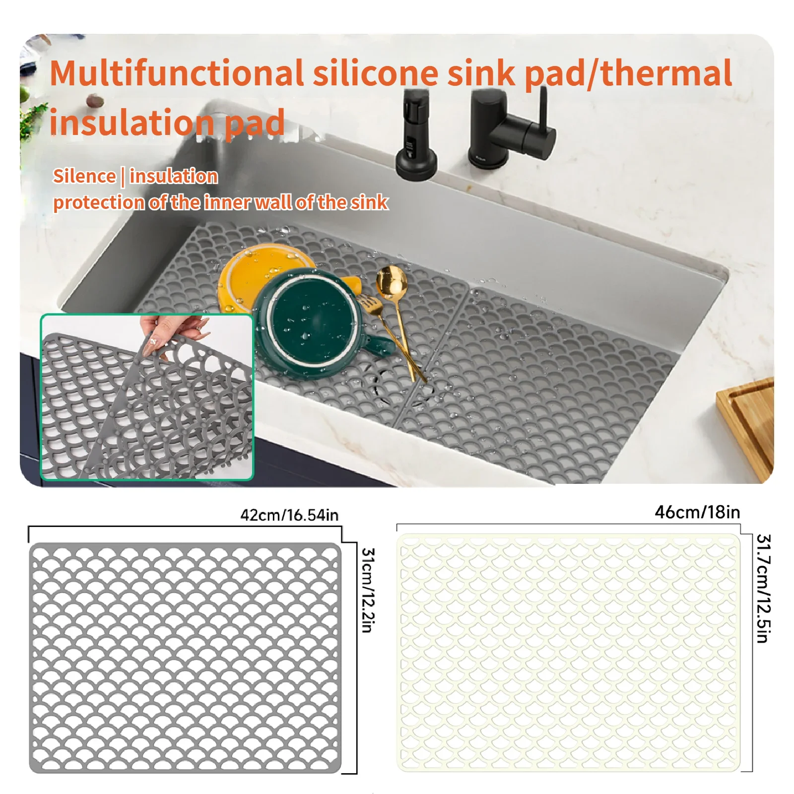 Silicone Sink Mat,Multipurpose Silicone Drain Pad for Kitchen Bathroom ...