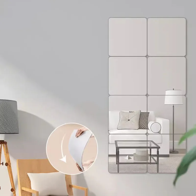 3D Mirror Wall Stickers Self-adhesive Mirror Stickers Thicken 2mm ...