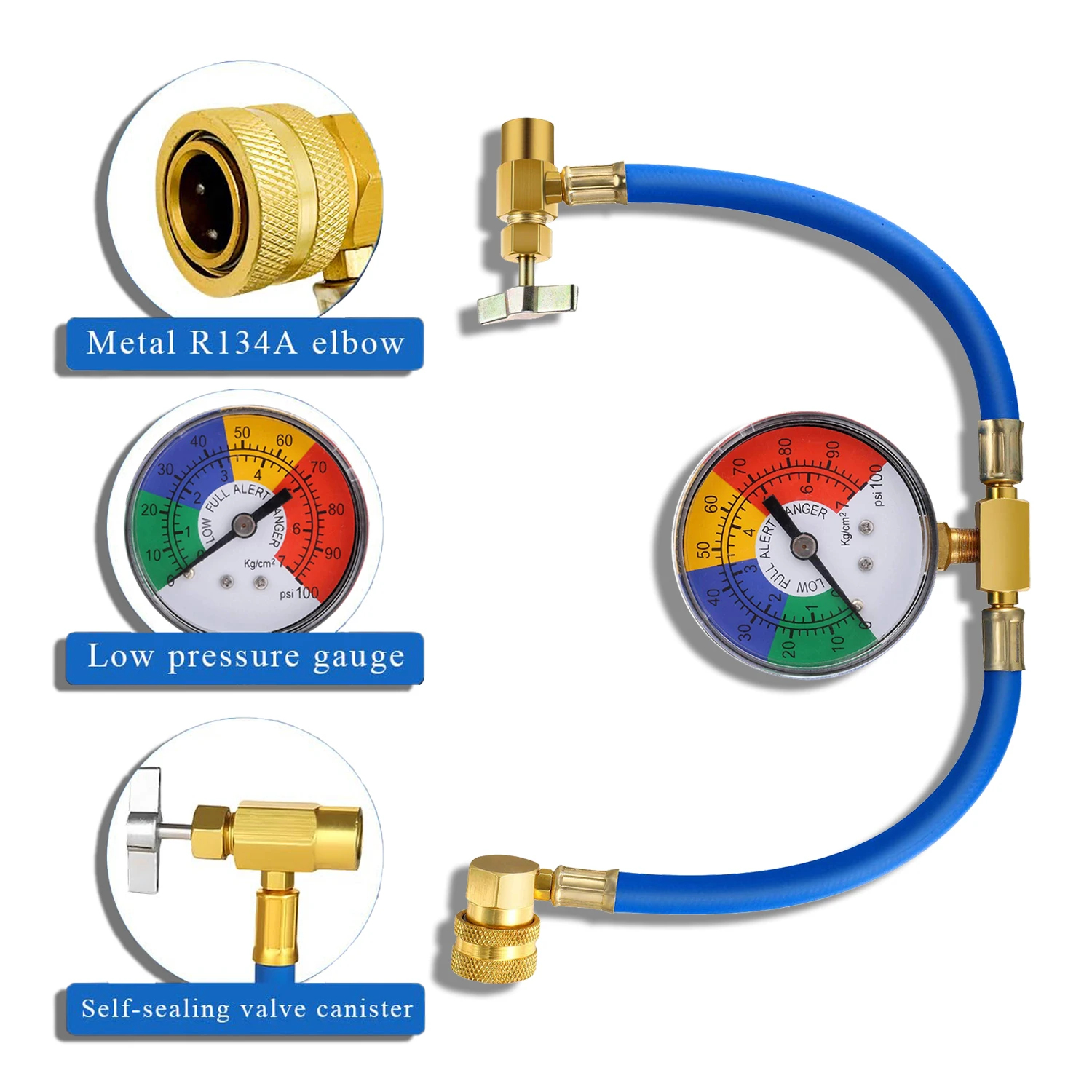 R134A AC Charge Hose with Gauge（100PSI）Car R134A Refrigerant Recharge ...