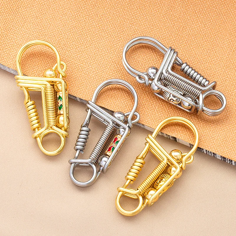 Brass-Colour-Keychain-Stainless-Steel-Wire-Winding-Keyring-Car-Buckle ...