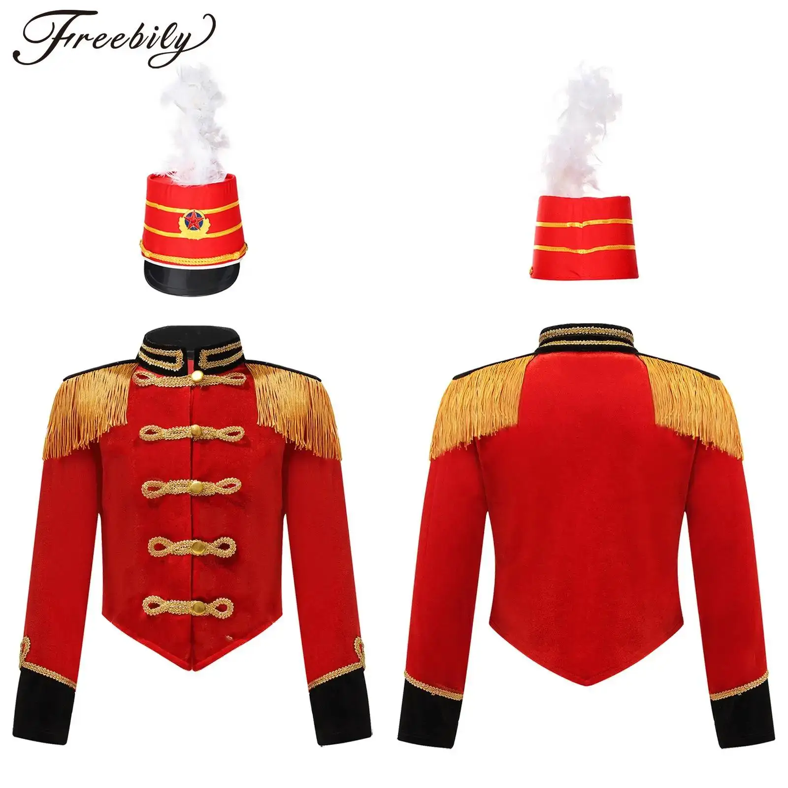 Boys-Girls-Soldier-Hat-Drum-Trumpet-Team-Costume-Long-Sleeve-Showman ...