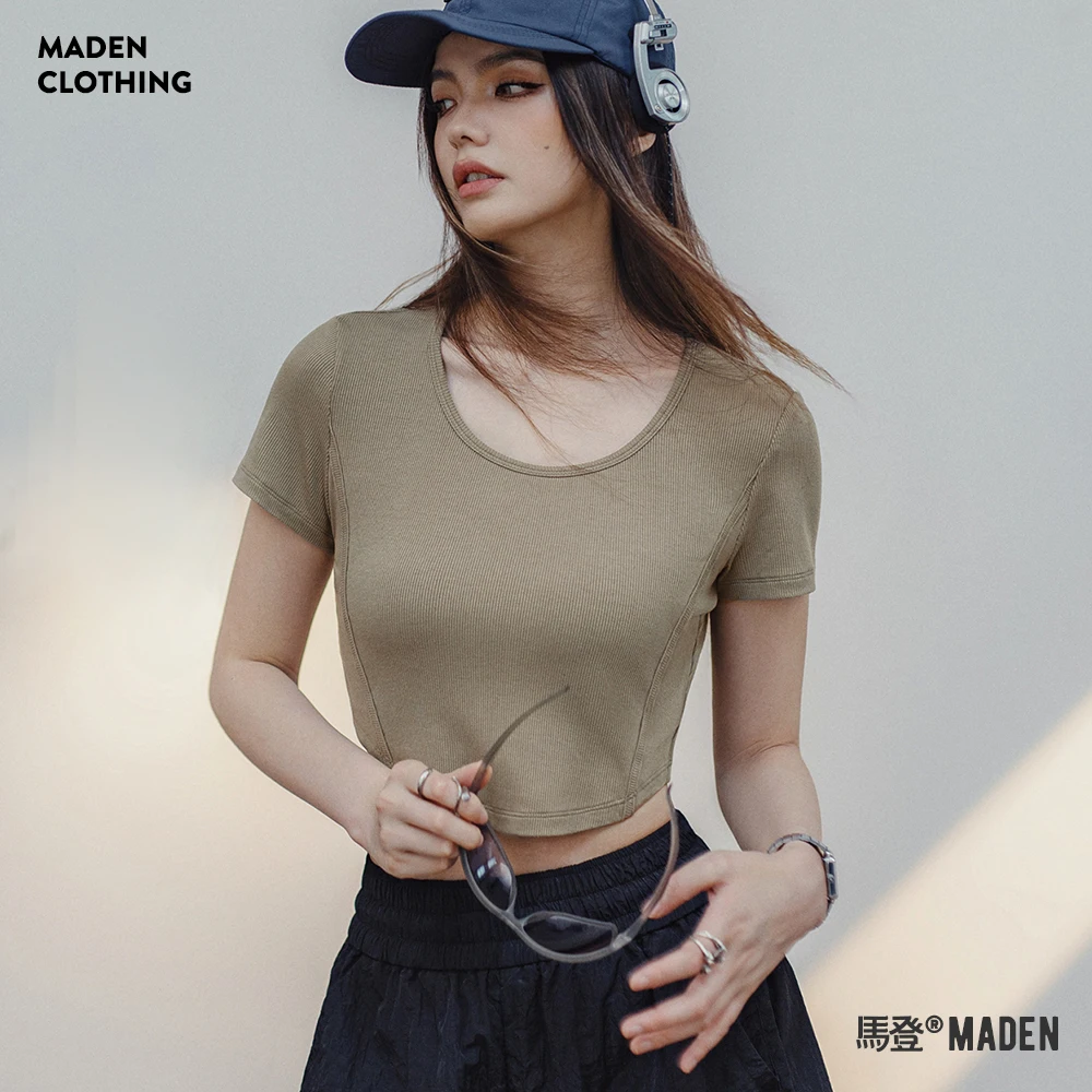 Maden-Summer-Women-Casual-T-shirts-U-Neck-Fishbone-Short-Sleeve-Tees ...
