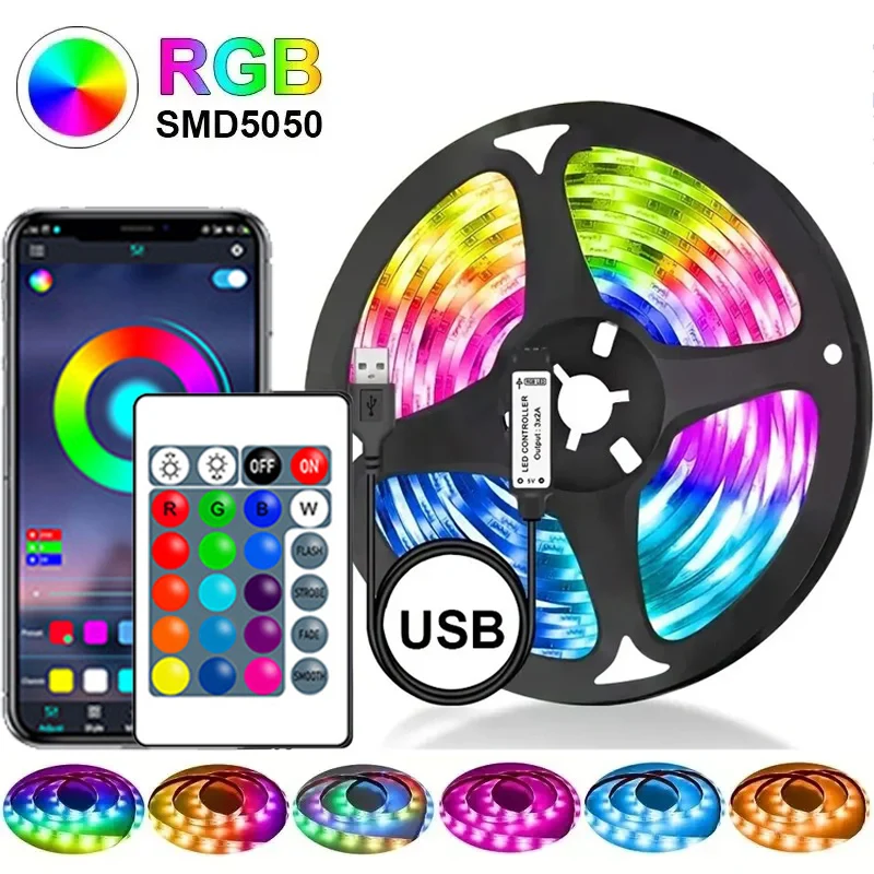 USB-LED-Strip-Light-APP-Control-RGB-5050-Led-Lights-Color-Changing ...