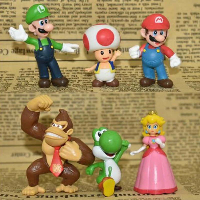 6PCS Super Mario Bros Figure Toy Luigi Mario Peach Princess Yoshi Toad ...