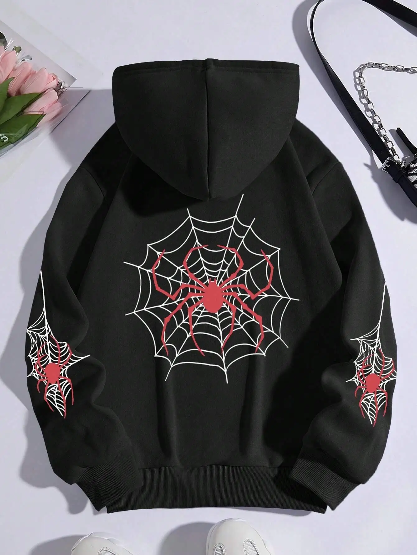 Simple-Spiders-Cobwebs-Printed-Women-Hoodie-Crewneck-Fleece-Warm ...
