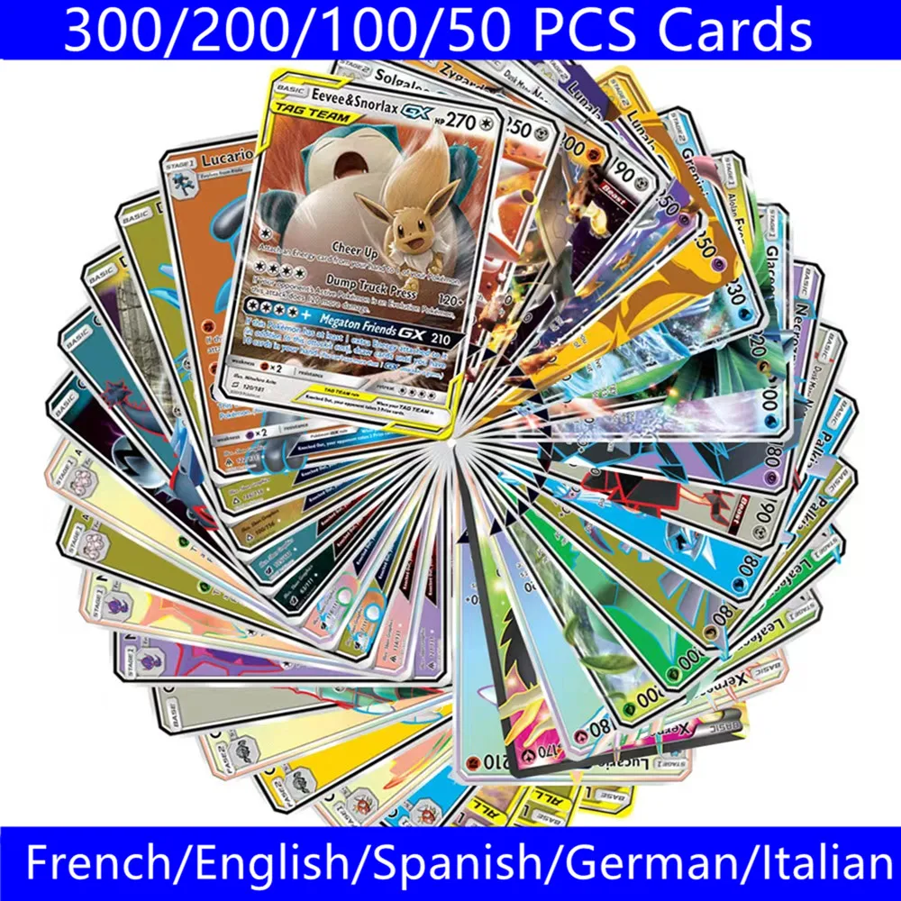 5-300Pcs-carte-pok-mon-fran-aises-Spanish-French-English-German-Italian ...