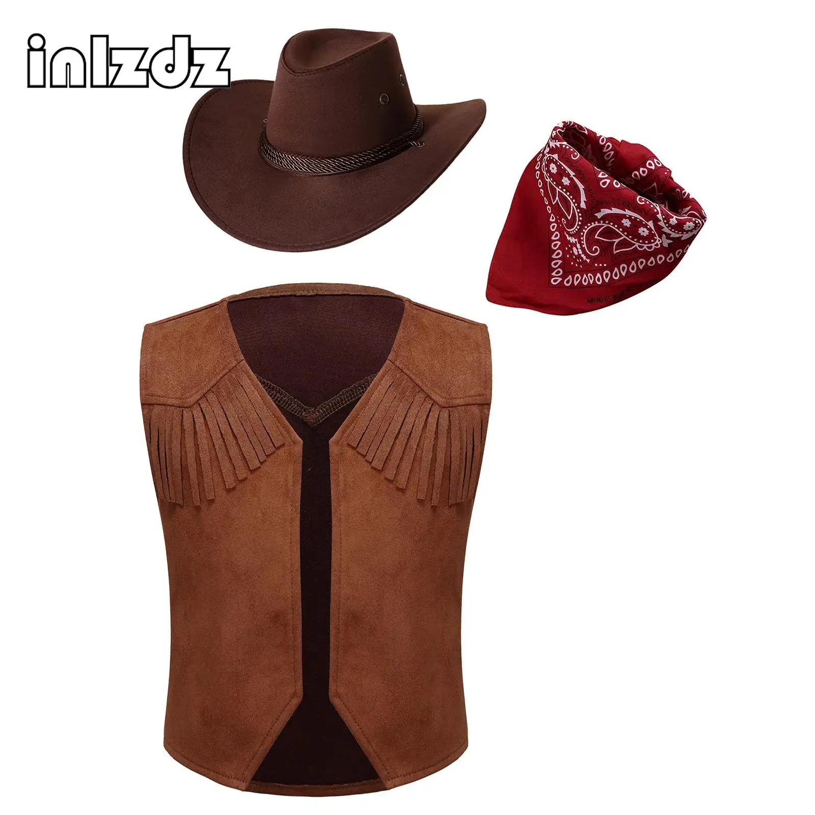Girls-Boys-Western-Cowboy-Cowgirl-Vest-Costumes-Brown-Suede-Leather ...
