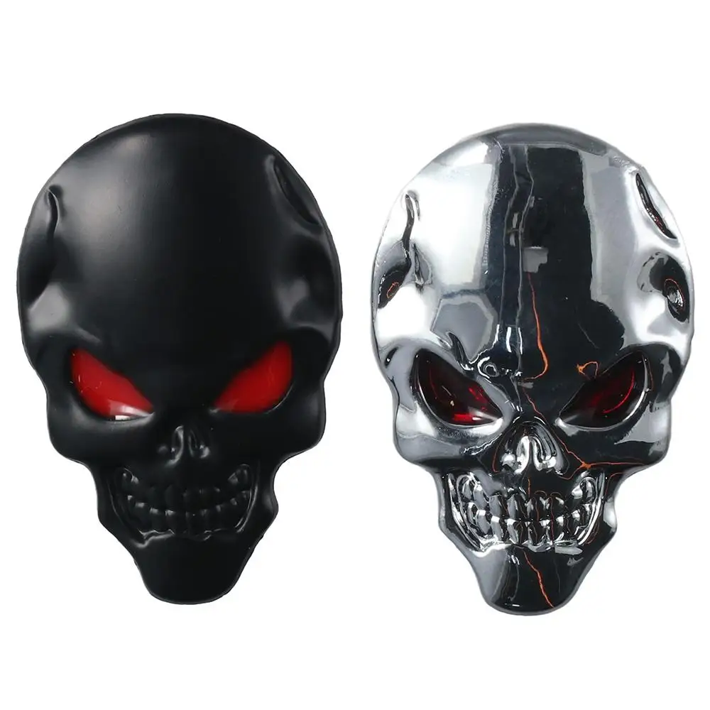 2pcs-Black-and-Silver-Skeleton-Skull-Logo-Emblem-Badge-Zinc-Alloy-Skull ...