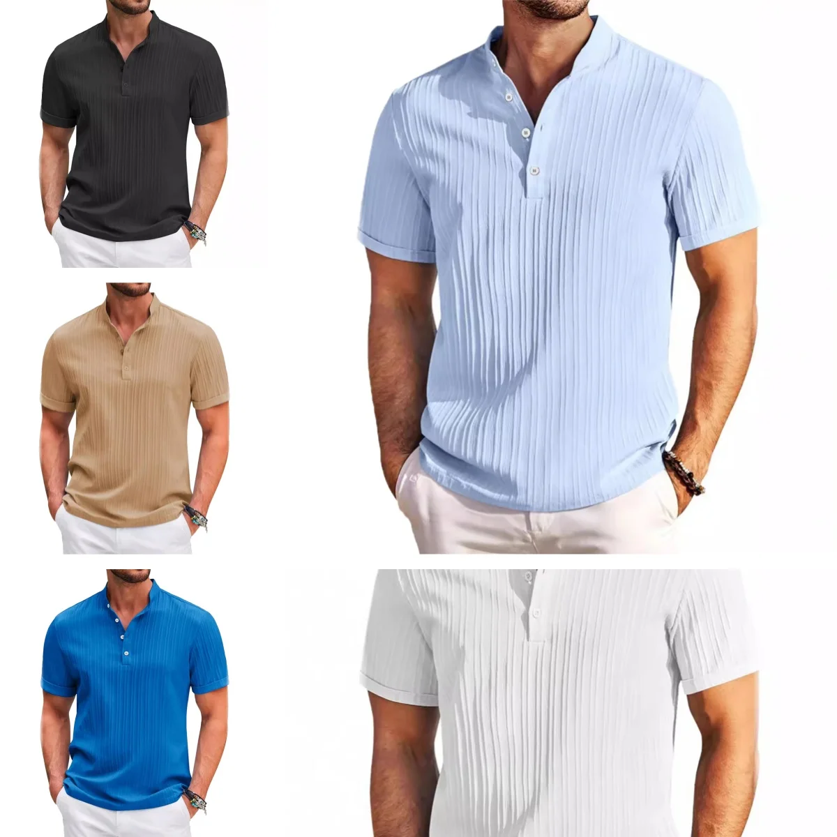 Men Short Sleeve t Shirts Cotton Linen Polo Shirts Breathable Tops ...