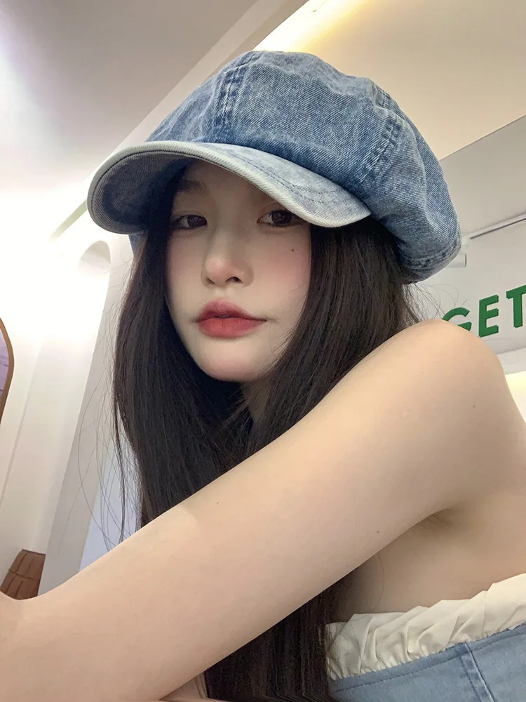 Y2K Big Size Women Girl Berets Hat Gothic Punk Denim Beret Hats Ladies ...