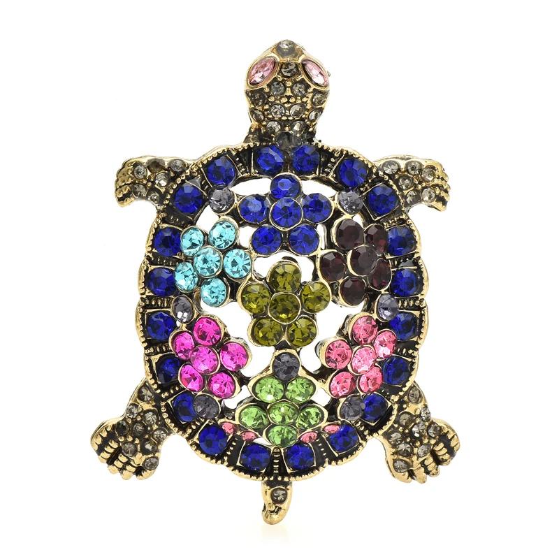 Wuli-baby-Cute-Turtle-Brooches-For-Women-Unisex-Rhinestone-Flower ...