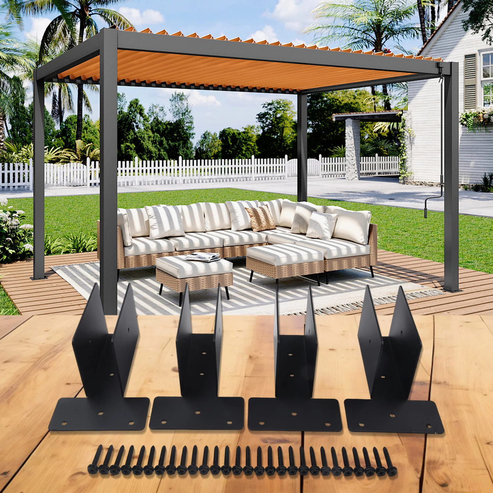 4pcs-2x4-Pergola-Side-Top-Mount-Bracket-Upper-Joint-Timer-Lumber-Kit ...