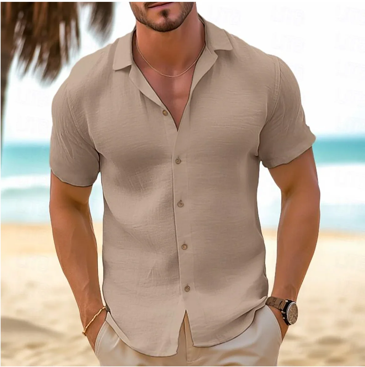 Men-s-Button-Up-Shirt-Summer-Shirt-Beach-Shirt-Black-White-Pink-Blue ...