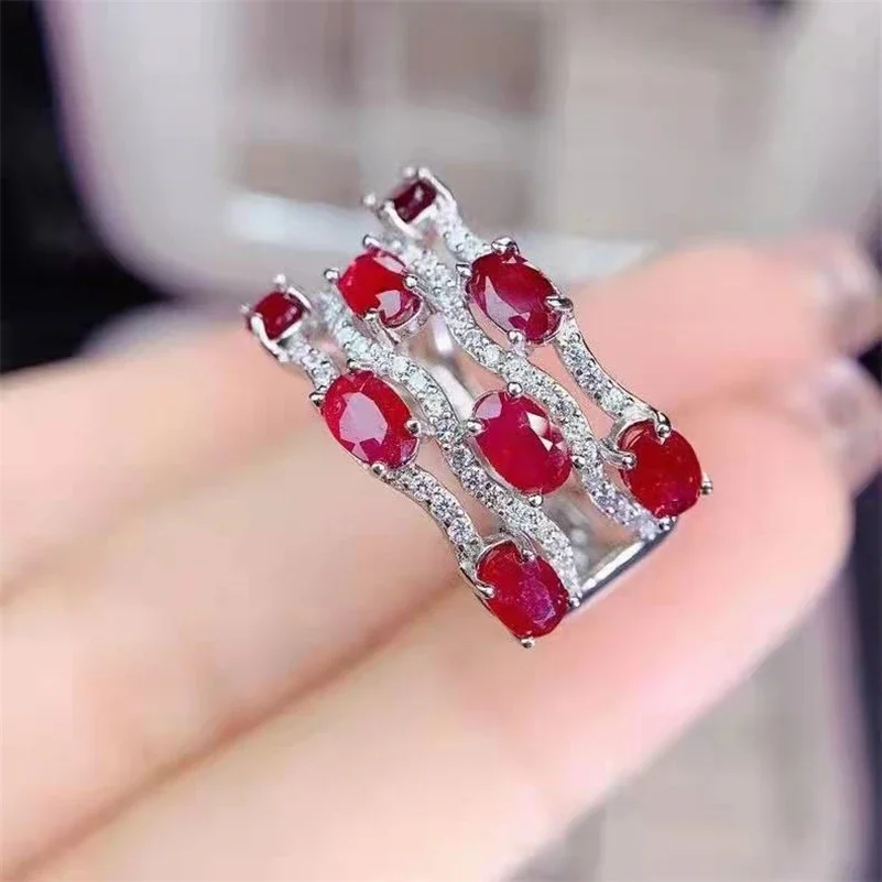 Genuine-925-Sterling-Silver-Ruby-Gemstone-Ring-for-Females-Anillos-De ...