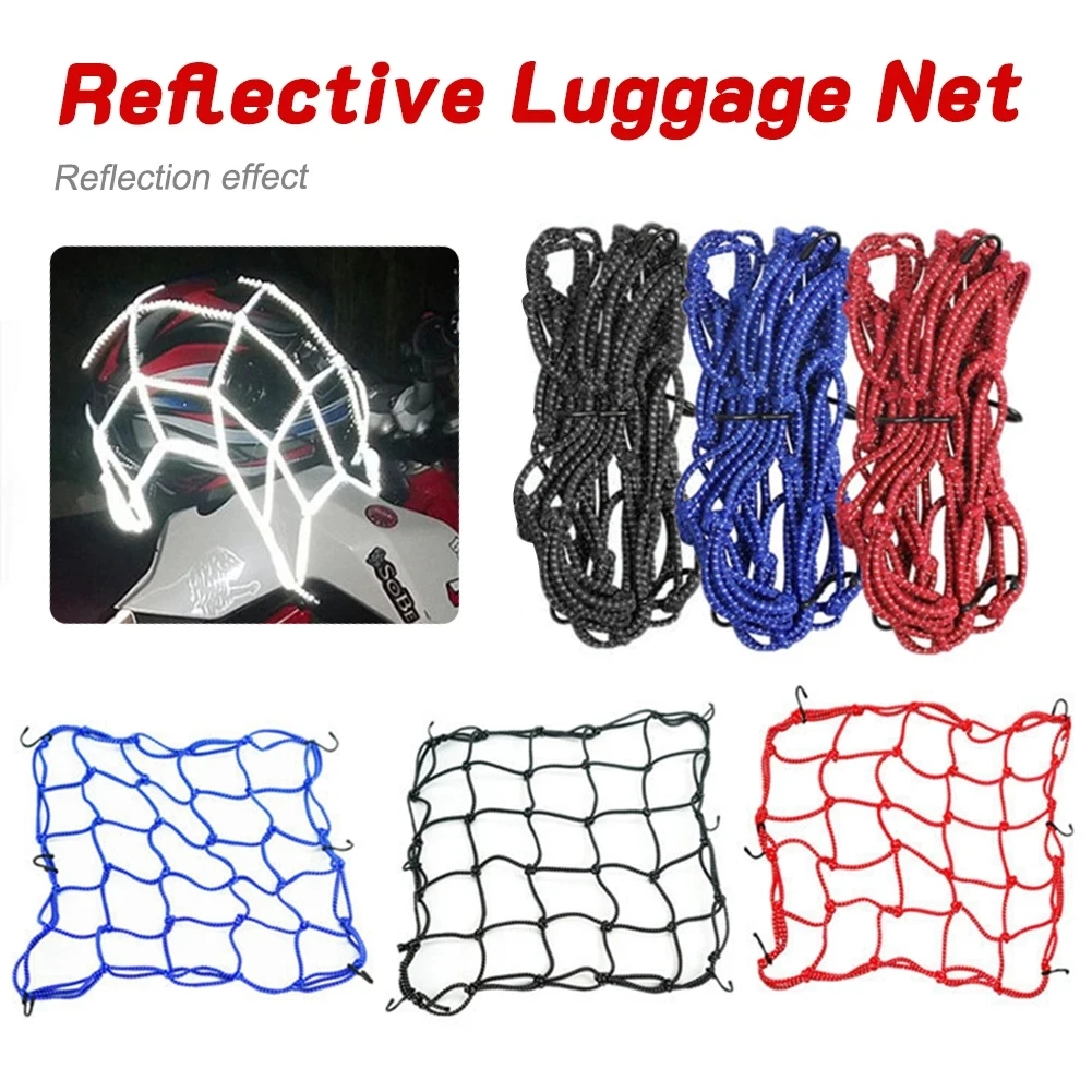 Motorcycle Luggage Net Bike 6 Hooks Hold Down Fuel Tank Reflective ...
