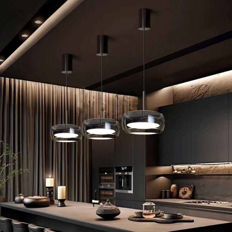 LED Modern Minimalist Dining Table Light, Glass Restaurant Pendant ...