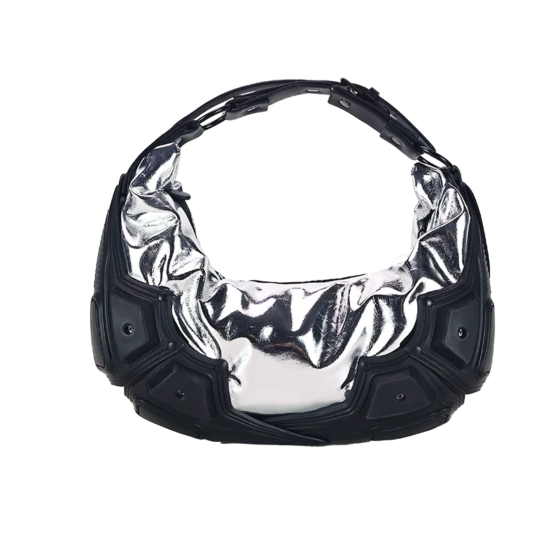 Bolso-Hobo-de-cuero-met-lico-Cartera-de-hombro-plateada-negra-y-rosa ...