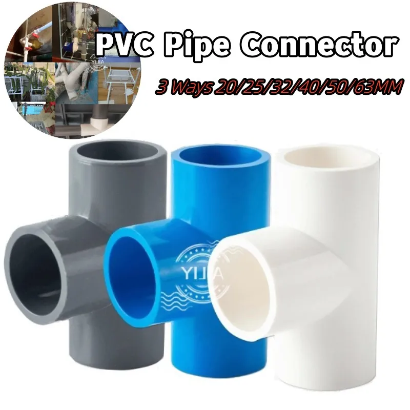 PVC-Pipe-Tee-Connector-20-25-32-40mm-3Way-Joints-Tube-T-Adapter-for ...