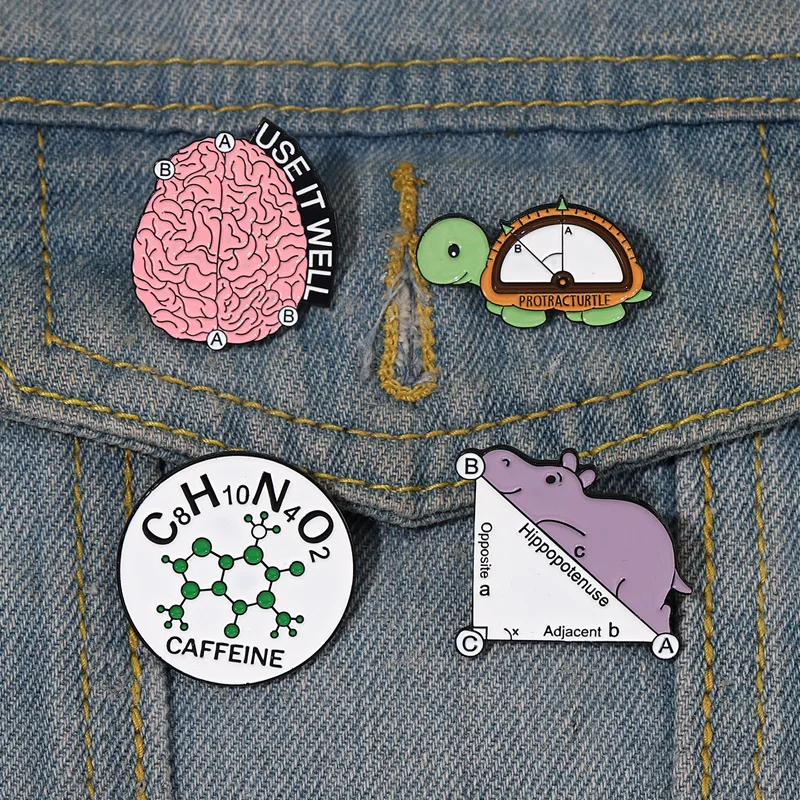 Brain-Organ-Mathematical-Ruler-Chemical-Enamel-Pins-Cartoon-Tortoise ...