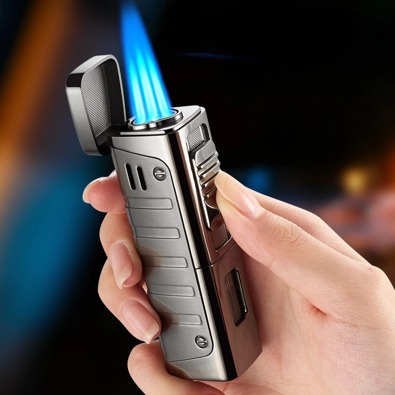 New-Metal-Windproof-Direct-Lighter-Cigar-Blue-Flame-3-Jet-Torch-Gas ...