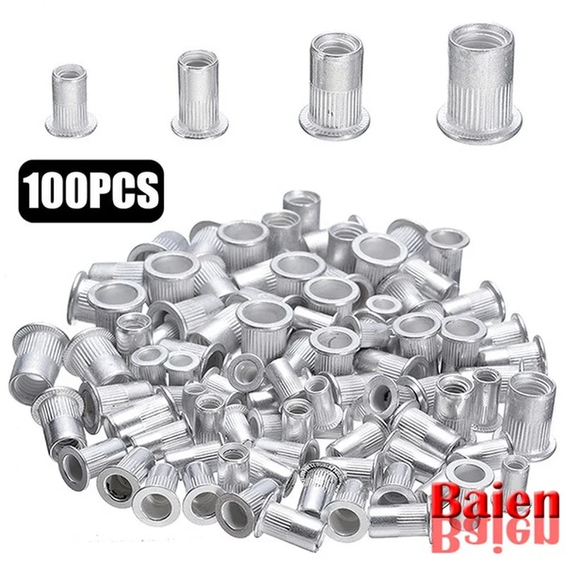 100pcs/20pcs Steel Aluminum Rivet Nuts Kit Threaded Rivet Nut Inserts ...