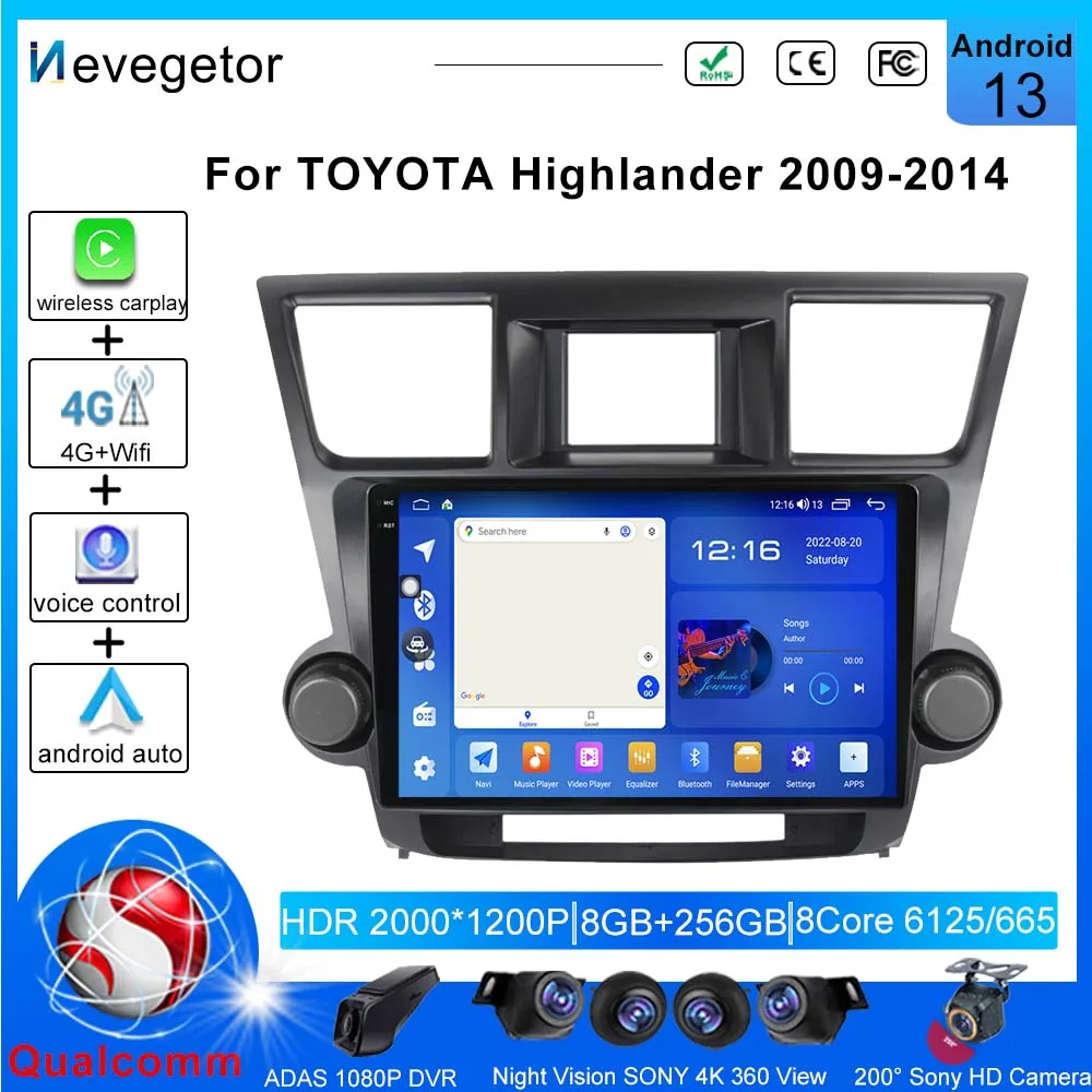 Car-Android13-For-TOYOTA-Highlander-2009-2010-2011-2012-2013-2014 ...