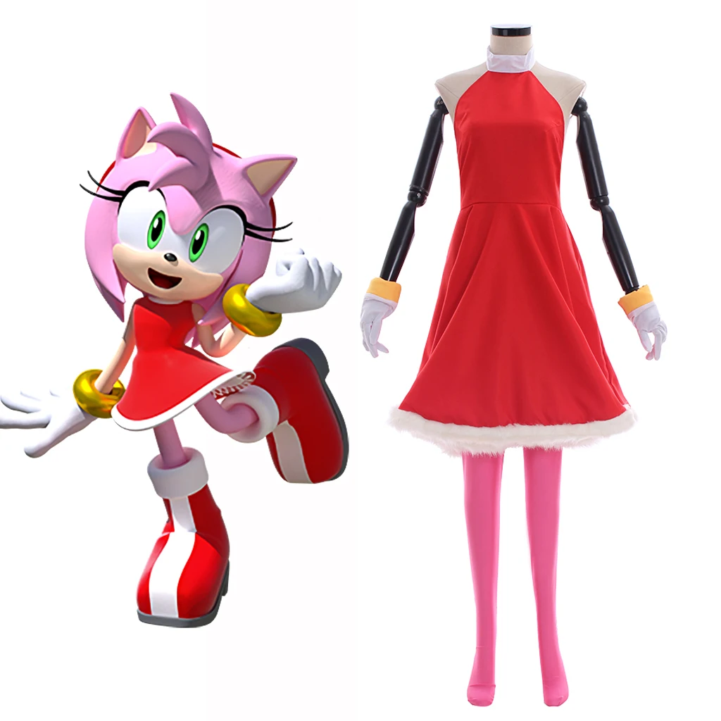 Disfraz-de-Amy-Rose-para-mujer-vestido-rojo-de-Cosplay-traje-de-juego ...