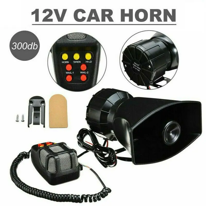New-12V-7-Tone-Sound-Car-Police-Siren-Horn-Megaphone-With-Mic-PA ...