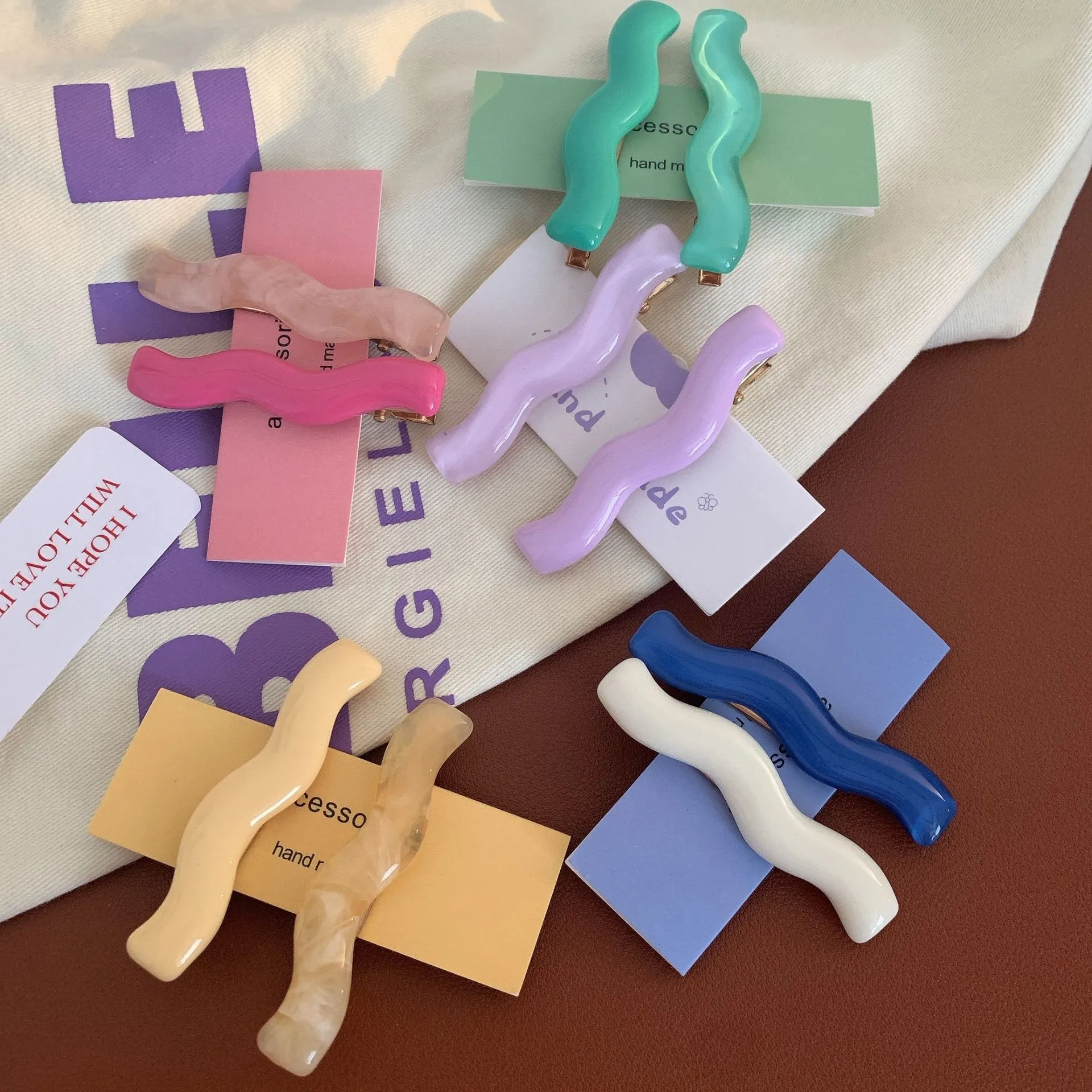 Korean-Style-New-2pc-Candy-Color-Wave-Hair-Clips-Acetate-Clip-Jelly ...