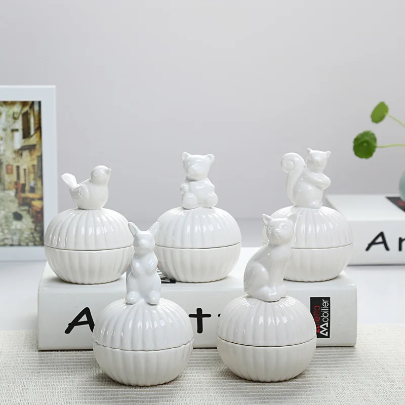 Creative White Ceramic Crafts Cute Little Animal Jewelry Box Rabbit ...