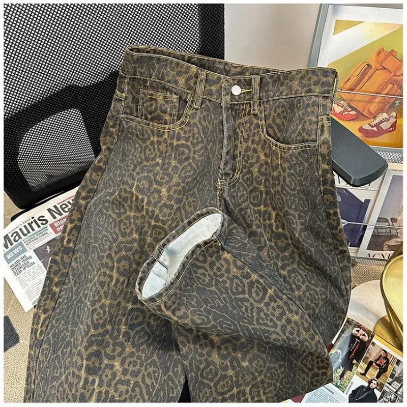 Y2k Retro Fashion Leopard Print Jeans for Women High Waisted Streetwear ...