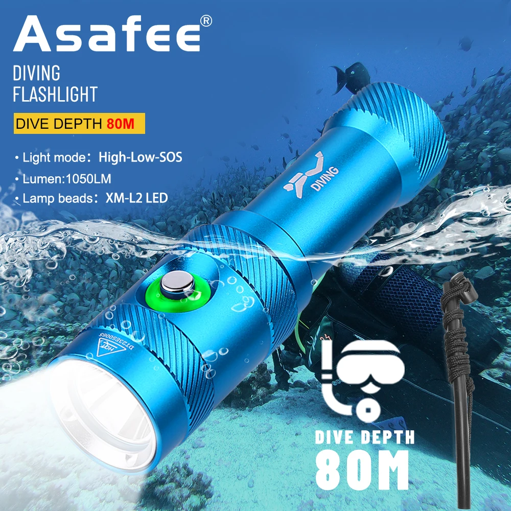 Asafee-AF15D-Underwater-Diving-Flashlight-1050lumen-L2-LED-Backup-Diver ...